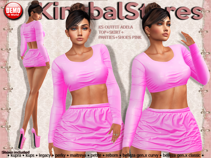 Second Life Marketplace 150 Ks Outfit Adela Top Skirt Panties Shoes Pink